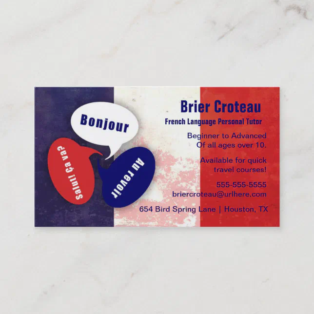 French Language Tutor Business Card | Zazzle