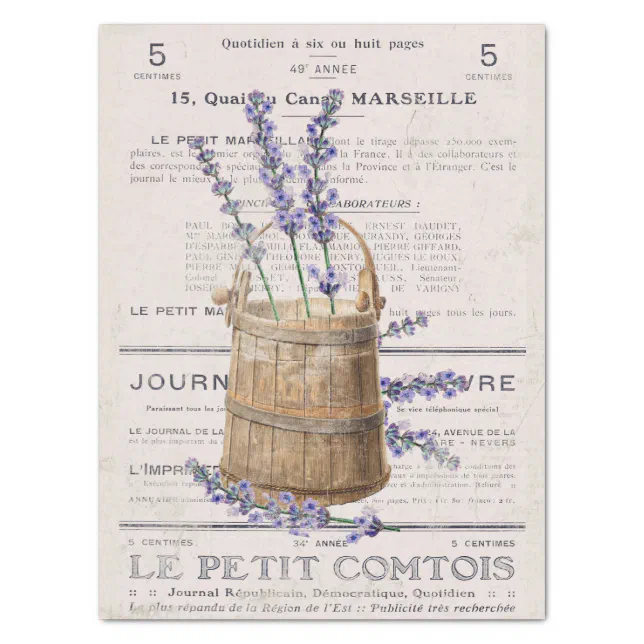 French Lavender Bloom Bucket Typography Decoupage Tissue Paper | Zazzle