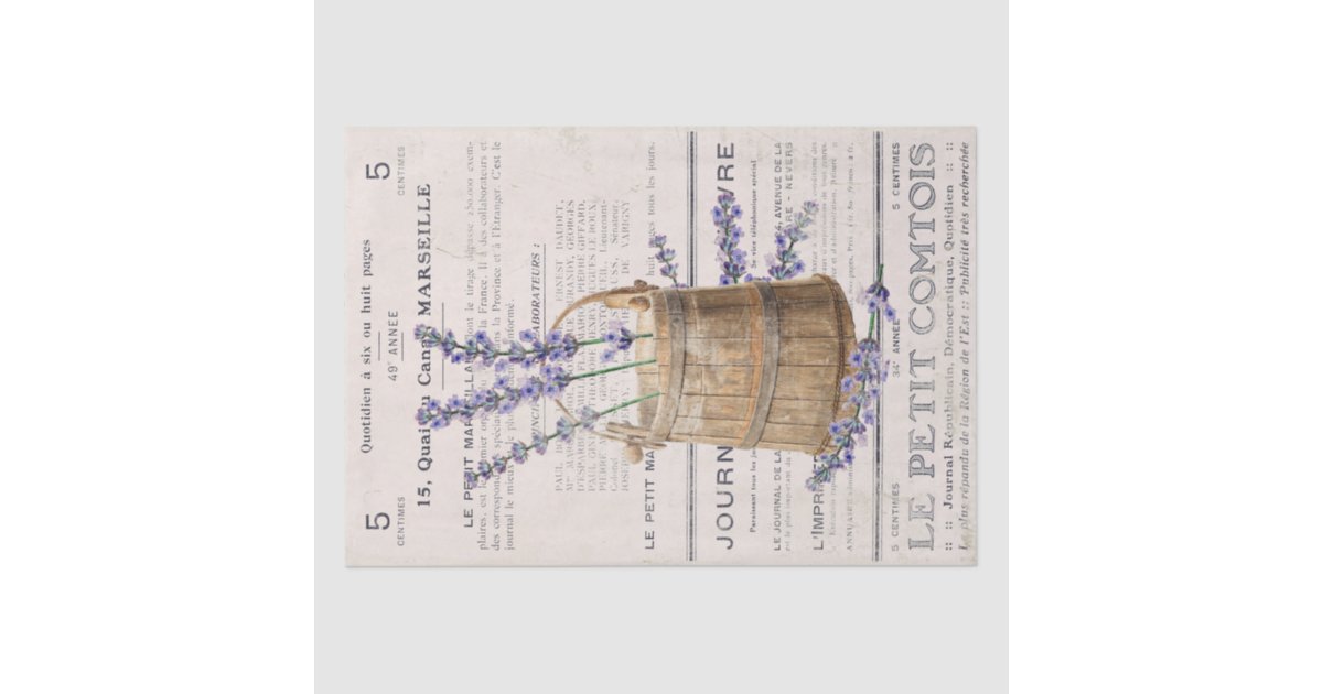 French Lavender Bloom Bucket Typography Decoupage Tissue Paper | Zazzle