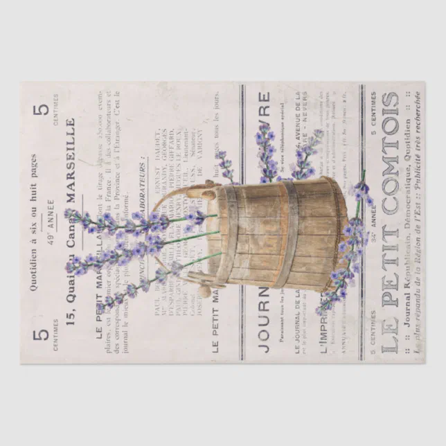 French Lavender Bloom Bucket Typography Decoupage Tissue Paper | Zazzle