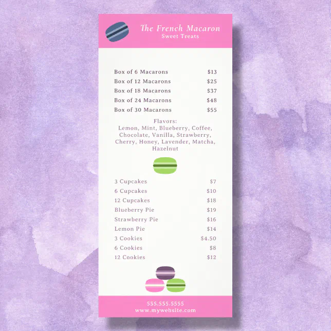 French Macaron Menu & Price List Rack Card | Zazzle