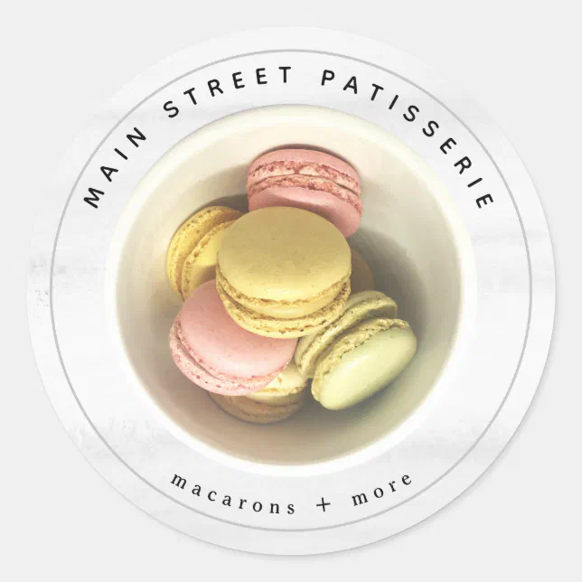 French Macarons Food Photo Patisserie Business Classic Round Sticker ...