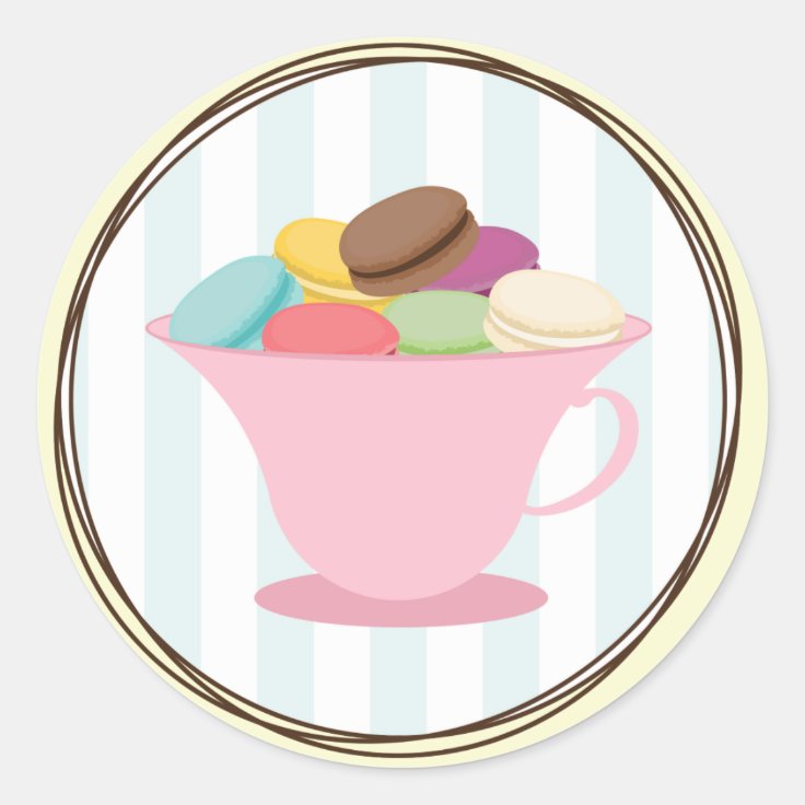 French Macarons In Pink Tea Cup Sticker | Zazzle