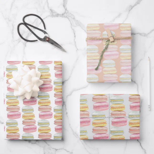 French Macarons Watercolor Hand-painted Wrapping Paper Sheets | Zazzle
