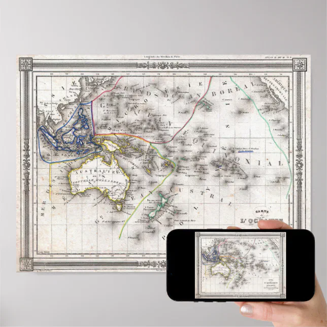 French Map of Australia and Polynesia Poster | Zazzle