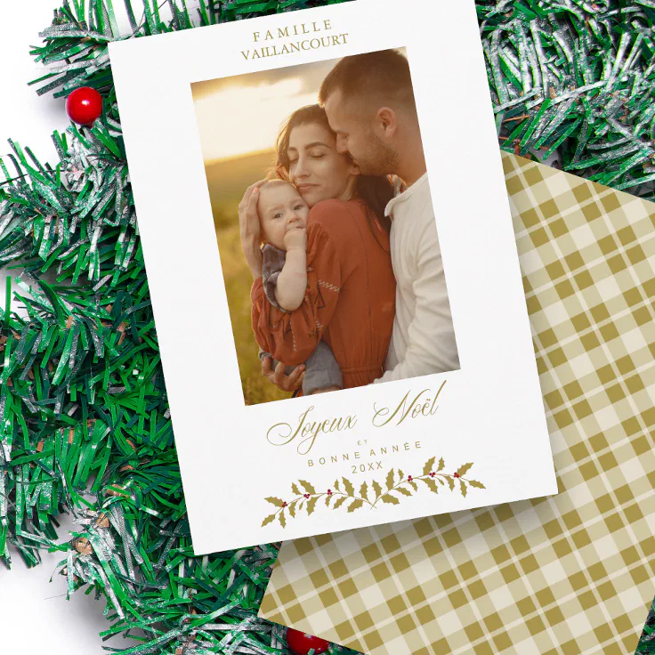 French Modern Elegant Chic Christmas Photo Family Holiday Card | Zazzle