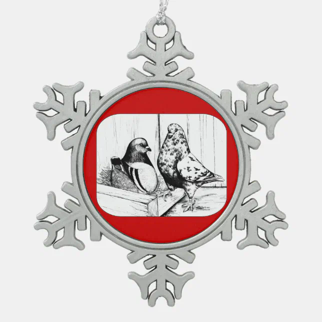 French Mondain Pigeons 1981 Snowflake Pewter Christmas Ornament | Zazzle