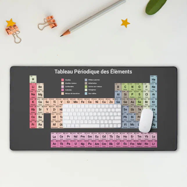 French Periodic Table of Elements Dark Desk Mat | Zazzle