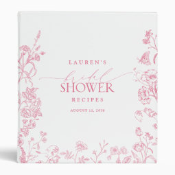 French Pink & White Victorian Bridal Shower Recipe 3 Ring Binder | Zazzle