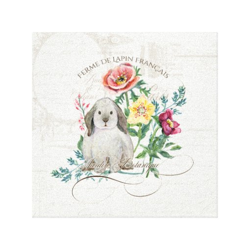 French Rabbit Farm Vintage Watercolor Bunny Floral Canvas Print | Zazzle