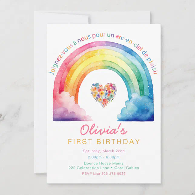 French Rainbow 1st Birthday Invitation | Zazzle