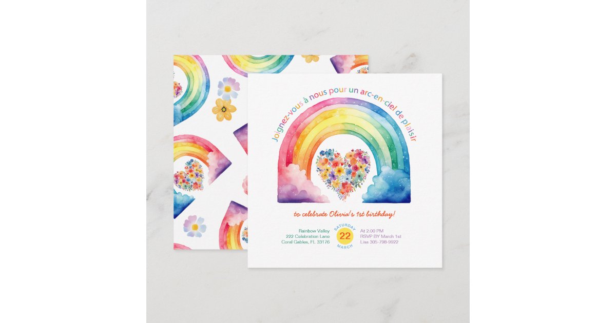 French Rainbow Girl Birthday Party Invitation | Zazzle
