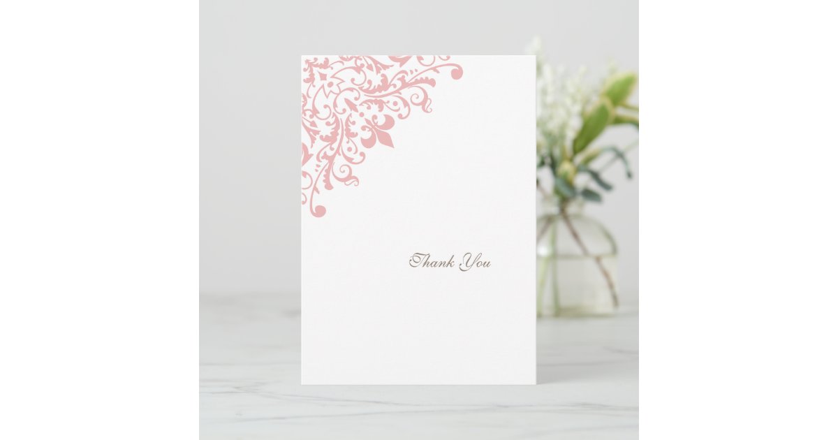 French Regency Pink Fleur de Lis Pattern Wedding Thank You Card | Zazzle
