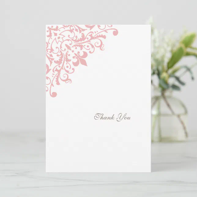 French Regency Pink Fleur de Lis Pattern Wedding Thank You Card | Zazzle
