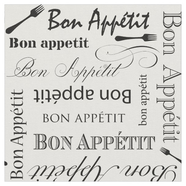 Gourmet Kitchen Bon Appetit Red and White Fabric | Zazzle