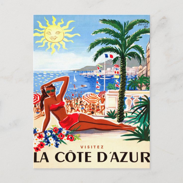 French riviera, bikini girl on the beach, France Postcard | Zazzle