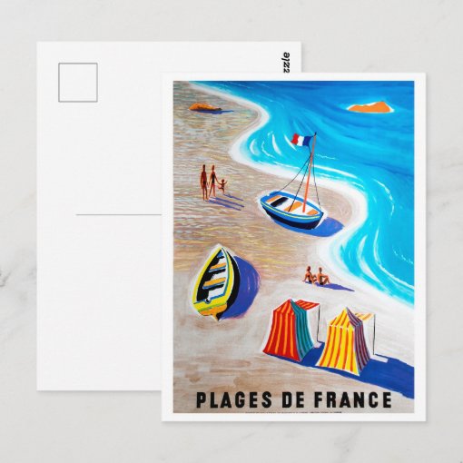 French riviera, people on beach, fishing boats postcard | Zazzle