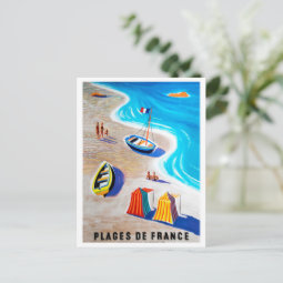 French riviera, people on beach, fishing boats postcard | Zazzle