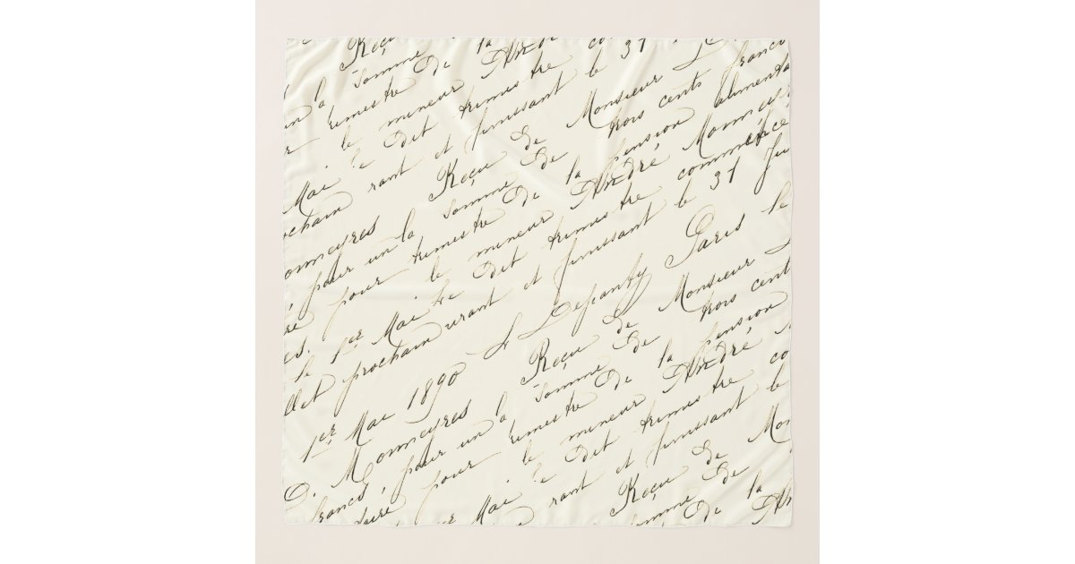 French Script Vintage Handwriting Scarf | Zazzle