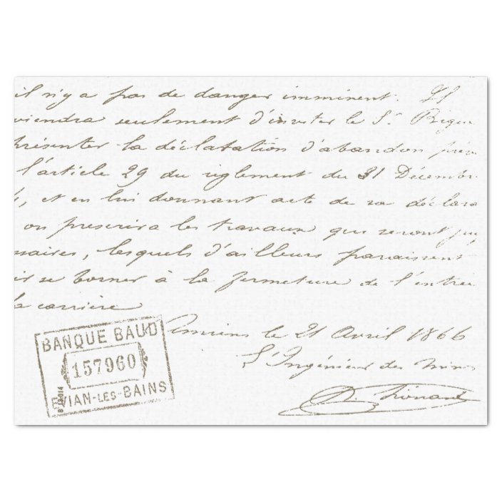 French Script Vintage Stamped Letter Decoupage Tissue Paper | Zazzle.com