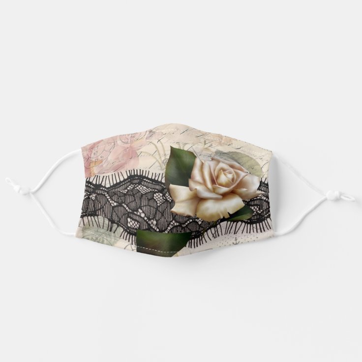 french scripts vintage lace victorian white rose adult cloth face mask ...