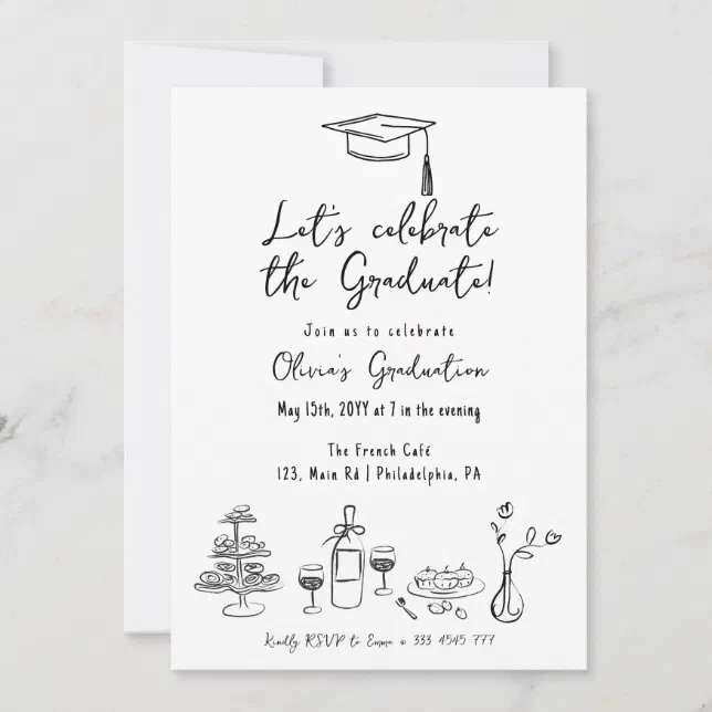 French style Graduation Brunch Luncheon Dinner Invitation | Zazzle