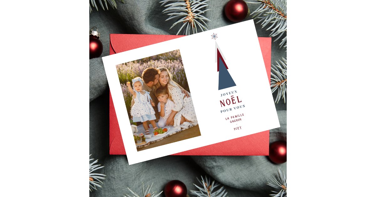 French Stylish Colorful Christmas Tree Photo Holiday Card | Zazzle