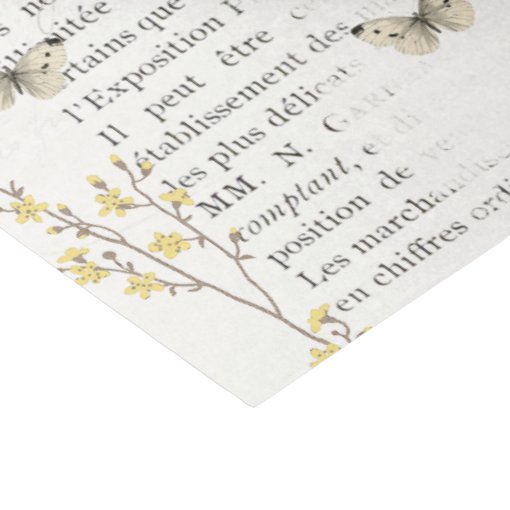 French Text Redpoll Bird Yellow Flower Decoupage Tissue Paper | Zazzle