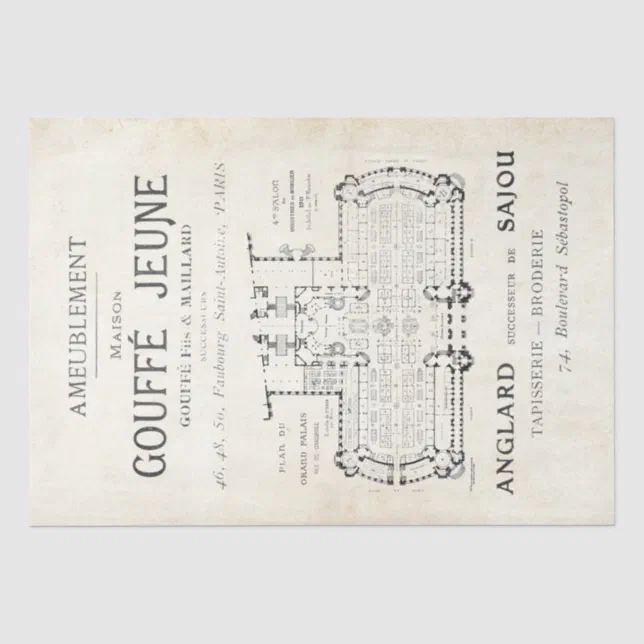 French Text Typography Map Parchment Decoupage Tissue Paper | Zazzle