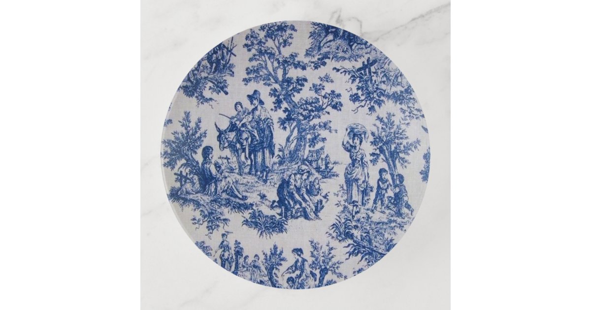 French toile de jouy blue and white elegant trinket tray | Zazzle
