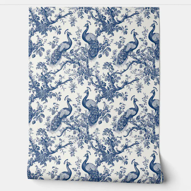 French Toile Peacock Pattern Wallpaper | Zazzle