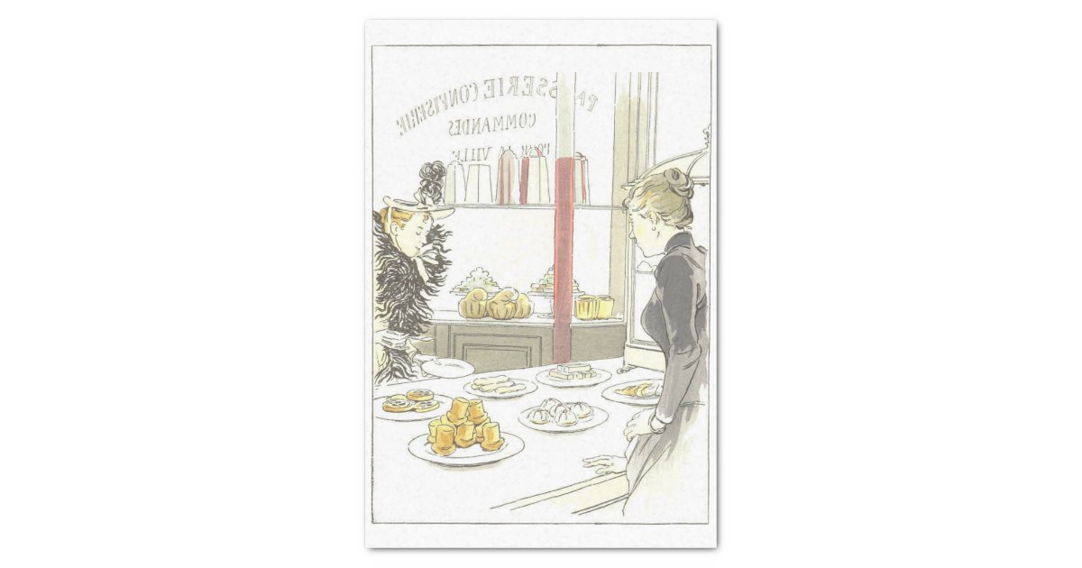 French Vintage Patisserie Pastry Shop Lady Sweets Tissue Paper | Zazzle