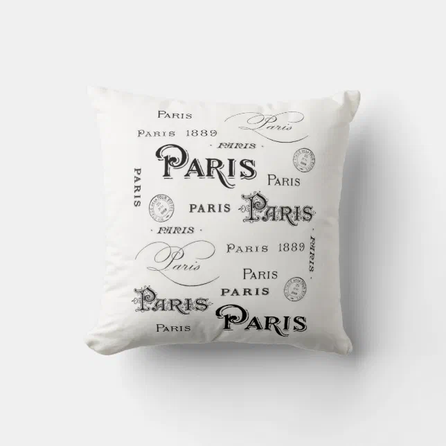 french vintage typography shabbychic cushion paris | Zazzle
