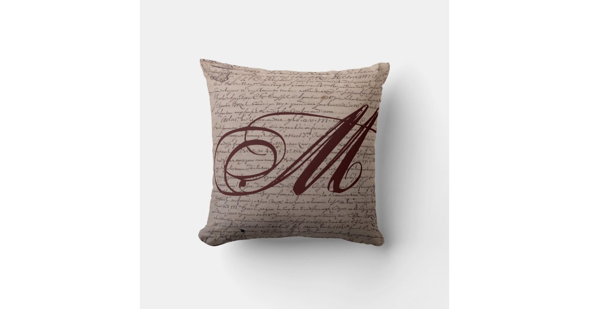 French Writing Monogram Throw Pillow | Zazzle
