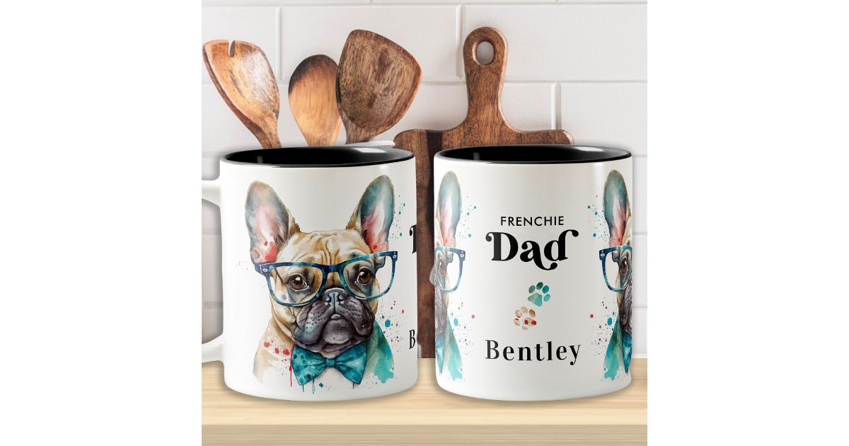 Frenchie Dog DAD Personalized Retro French Bulldog Two-Tone Coffee Mug ...