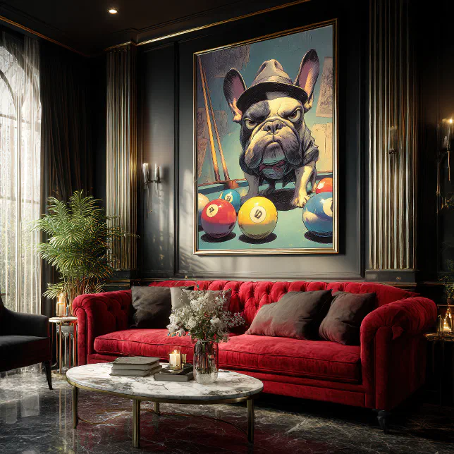 Frenchie Pool Shark: Trilby Hustler Art Poster | Zazzle