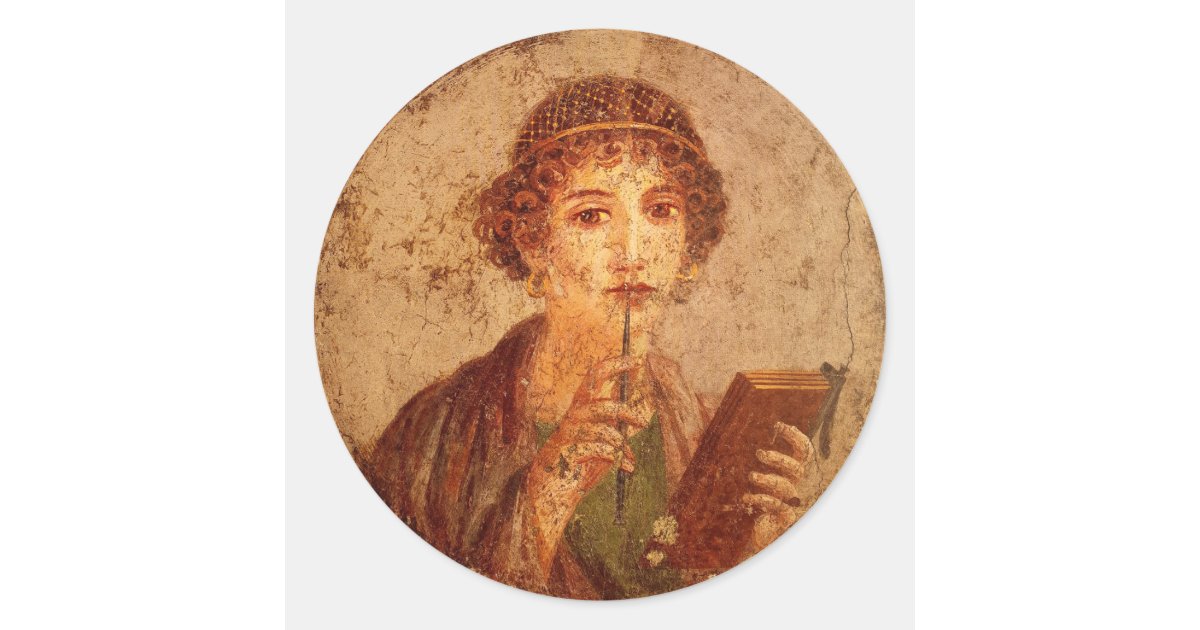 Fresco of Sappho in Pompeii Classic Round Sticker | Zazzle