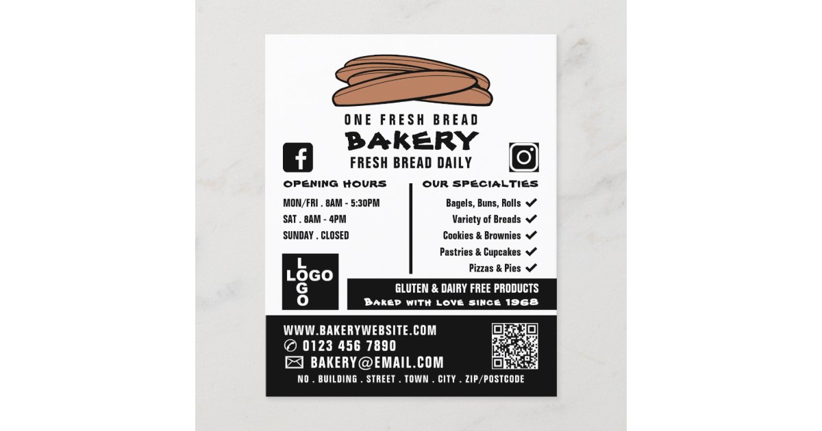 Fresh Baguettes, Bakers, Bakery Store Advert Flyer | Zazzle