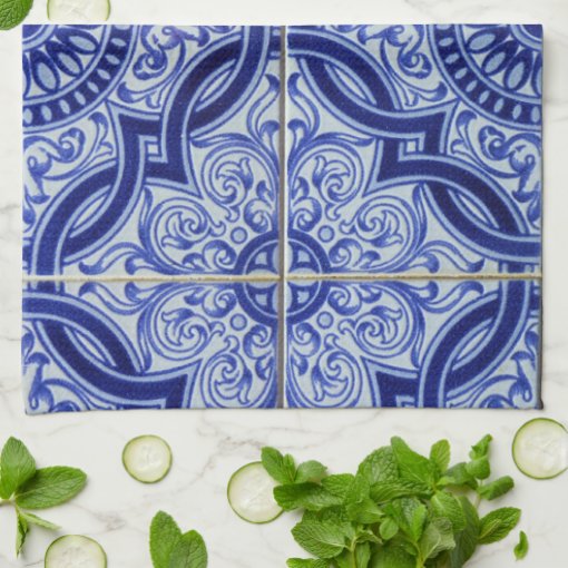 Fresh Blue and White Mediterranean Tile Pattern Kitchen Towel | Zazzle