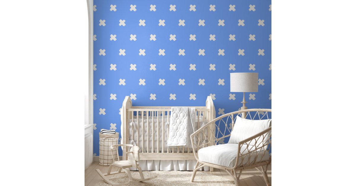 Fresh Blue-White Cross Pattern Wallpaper Wallpaper | Zazzle
