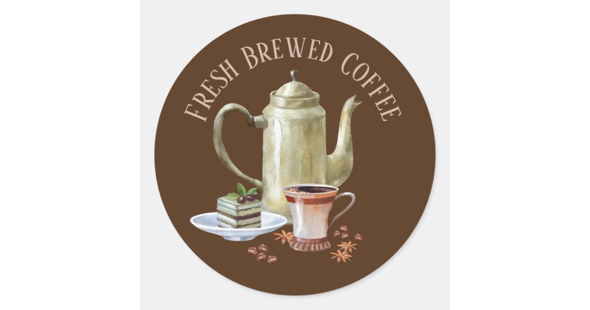 fresh brewed coffee add text classic round sticker | Zazzle