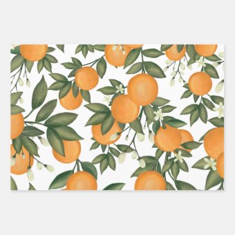 Fresh Citrus Orange Summer Botanical Greenery Wrapping Paper Sheets ...