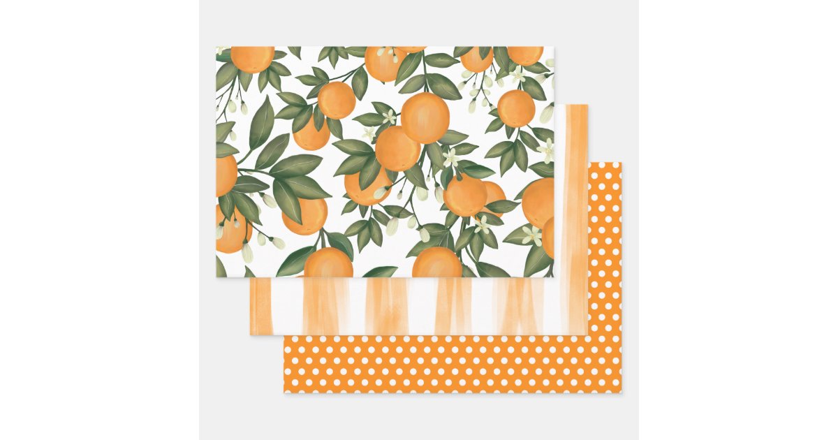 Fresh Citrus Orange Summer Botanical Greenery Wrapping Paper Sheets ...