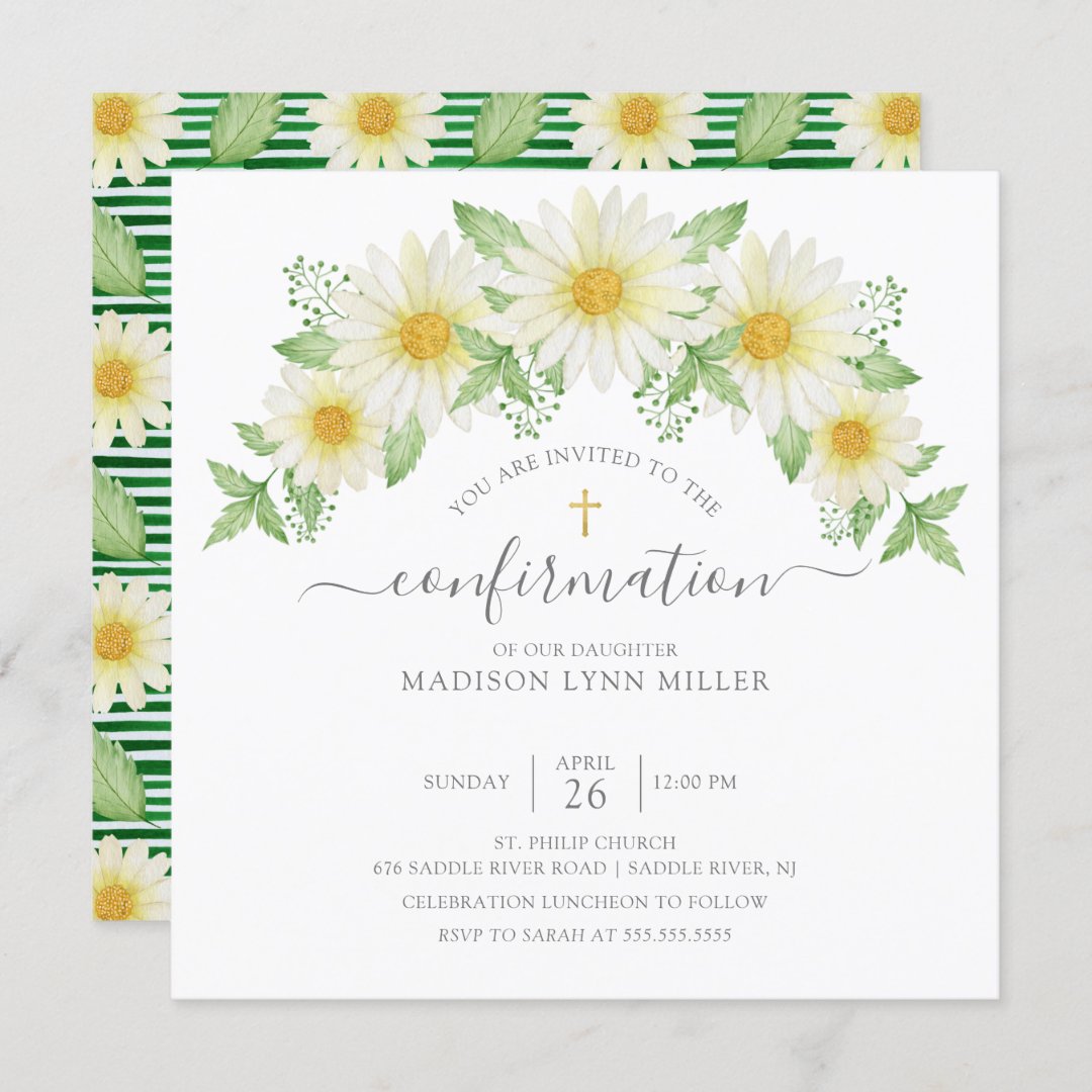 Fresh Daisy Rose Floral Confirmation Invitation | Zazzle