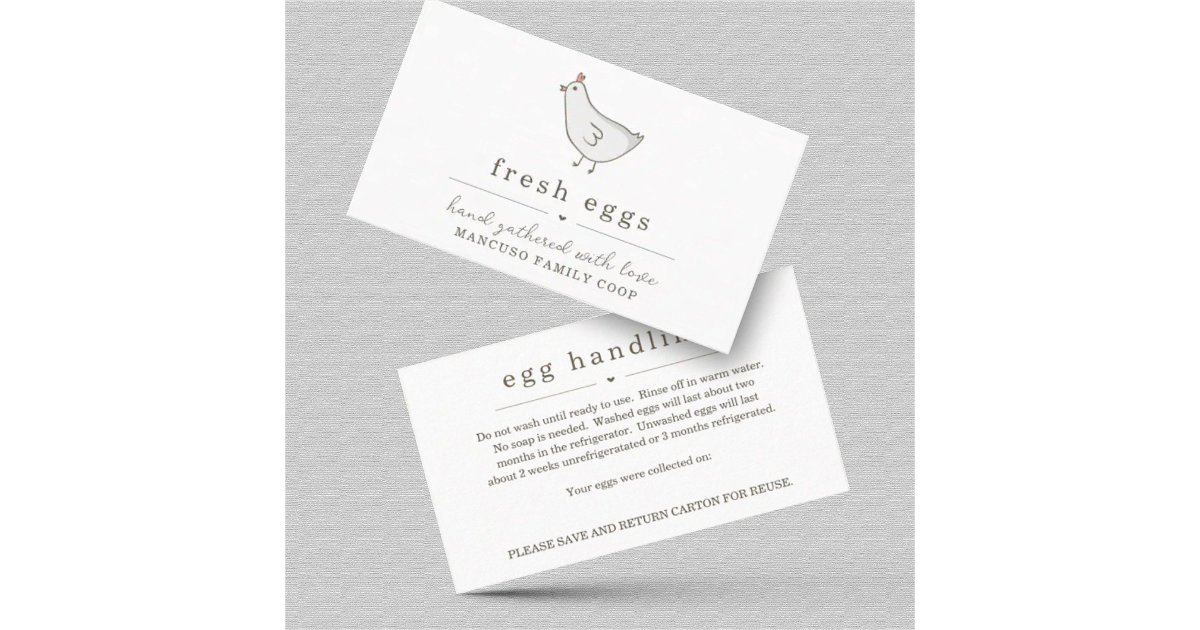 Fresh Eggs Business Card with Handling Instruction | Zazzle