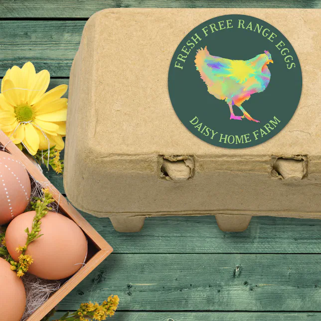 Fresh Eggs Chicken Business Green Personalized Classic Round Sticker ...