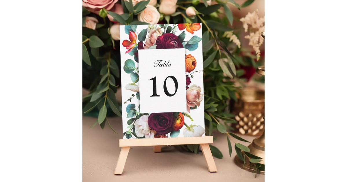 Fresh Fall Floral Elegant Table Number | Zazzle