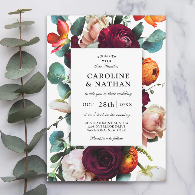 Fresh Fall Romantic Floral Wedding Invitation | Zazzle