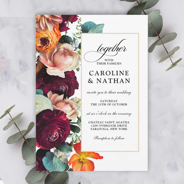 Fresh Fall Romantic Floral Wedding Invitation | Zazzle