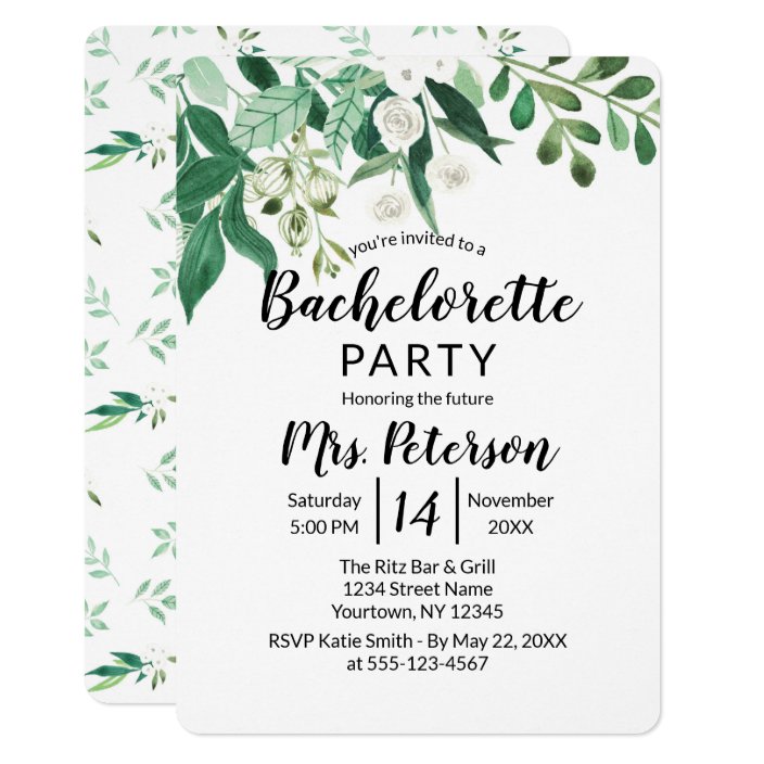 Fresh Foliage Botanical Border Bachelorette Party Invitation | Zazzle.com
